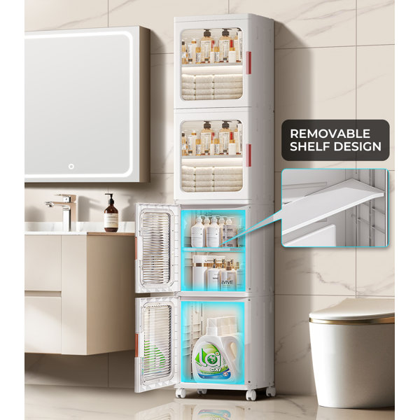 Rebrilliant 4-Tier Tall Bathroom Storage Cabinet Narrow Freestanding Bathroom Cabinet with Doors ...